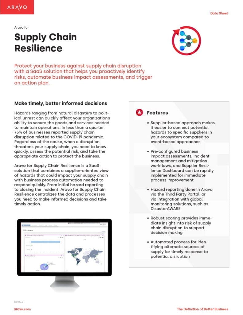 Supply Chain Resilience Datasheet | Aravo Supply Chain Resilience Datasheet | Aravo