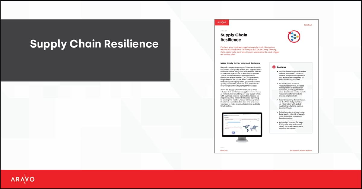 Supply Chain Resilience Datasheet | Aravo Supply Chain Resilience Datasheet | Aravo